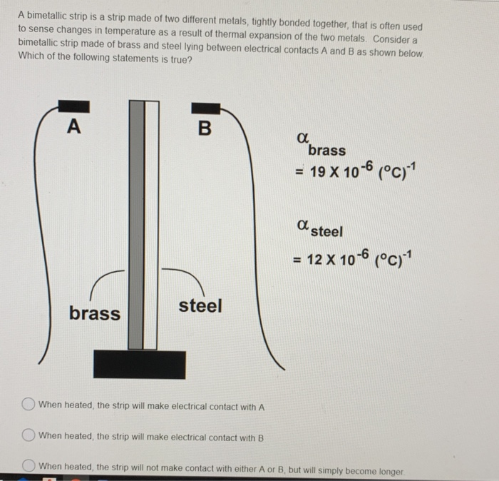 Solved A bimetallic strip is a strip made of two different | Chegg.com