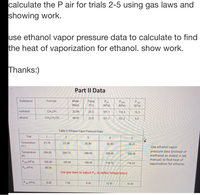 calculate the P air for trials 2-5 using gas laws and | Chegg.com