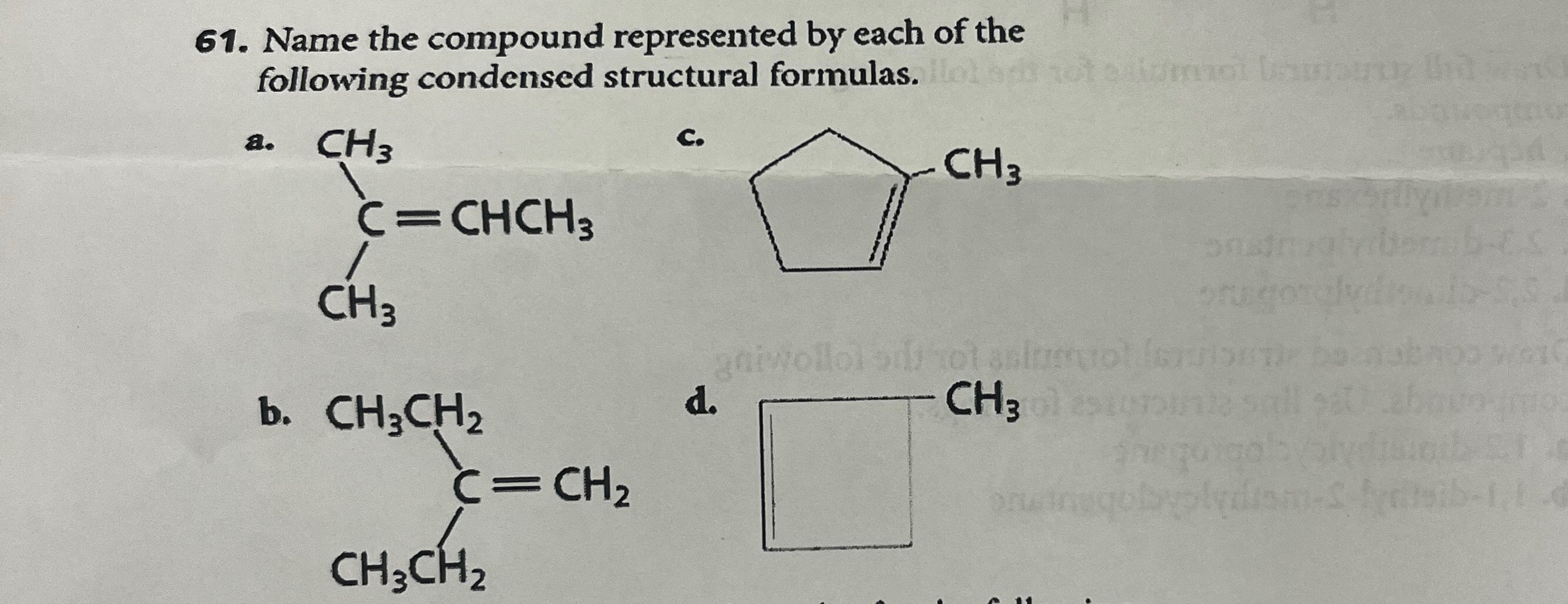 Solved Name the compound represented by each of the | Chegg.com