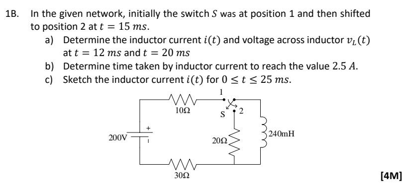 Solved In the given network, initially the switch S was at | Chegg.com