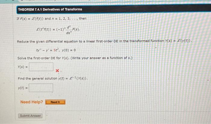 Solved Theorem 7 4 1 Derivatives Of Transforms If F S