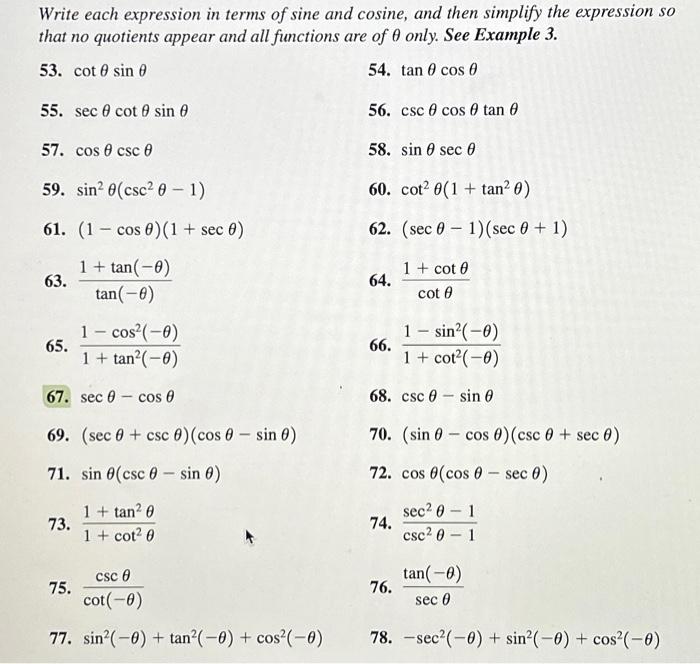 Solved Write each expression in terms of sine and cosine, | Chegg.com