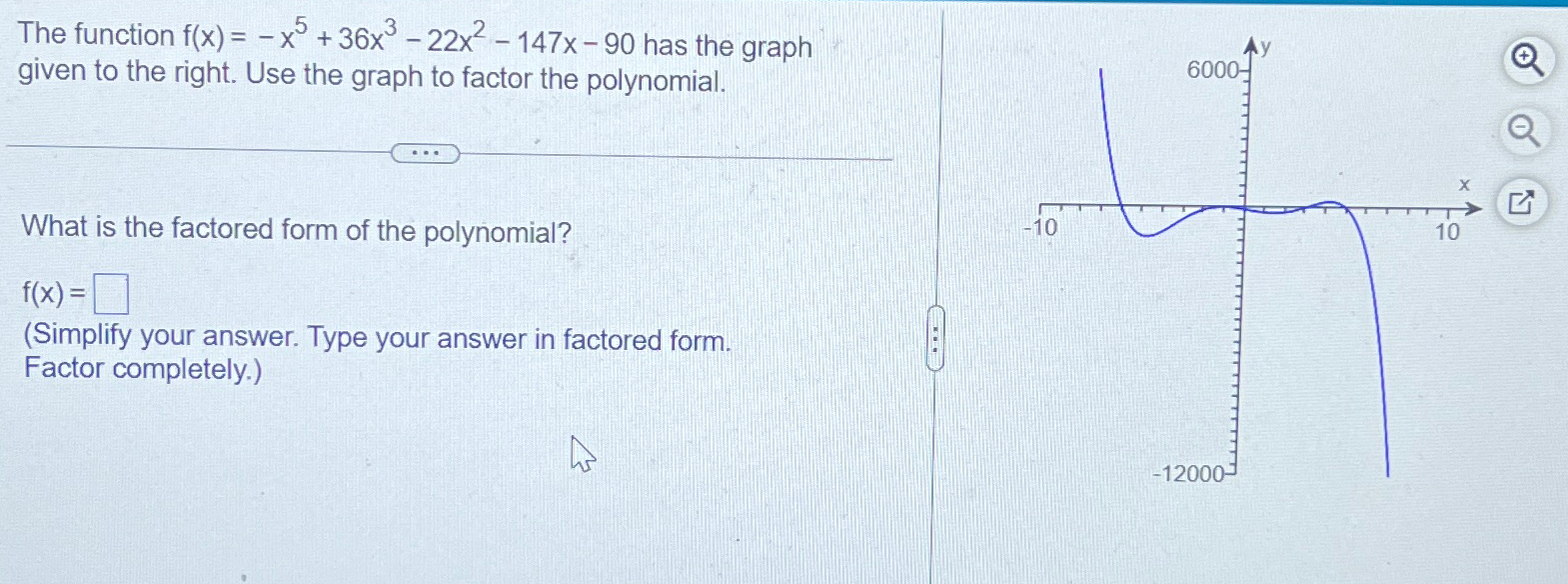 Solved The function f(x)=-x5+36x3-22x2-147x-90 ﻿has the | Chegg.com