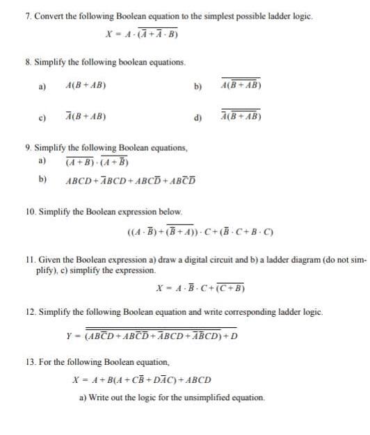 Solved 7. Convert the following Boolean equation to the | Chegg.com