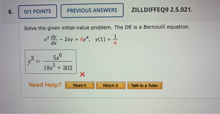 Solved 0/1 POINTS PREVIOUS ANSWERS ZILLDIFFEQ9 2.5.021. | Chegg.com