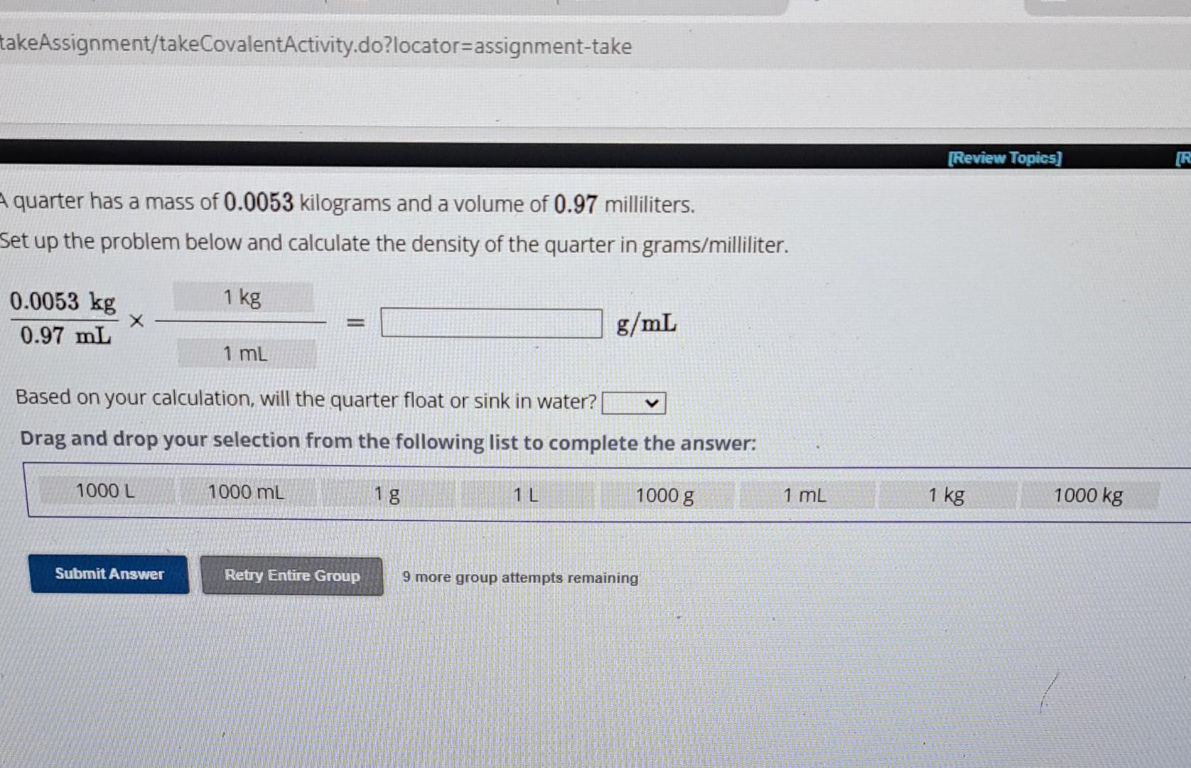 Solved A quarter has a mass of 0.0053 kilograms and a volume | Chegg.com