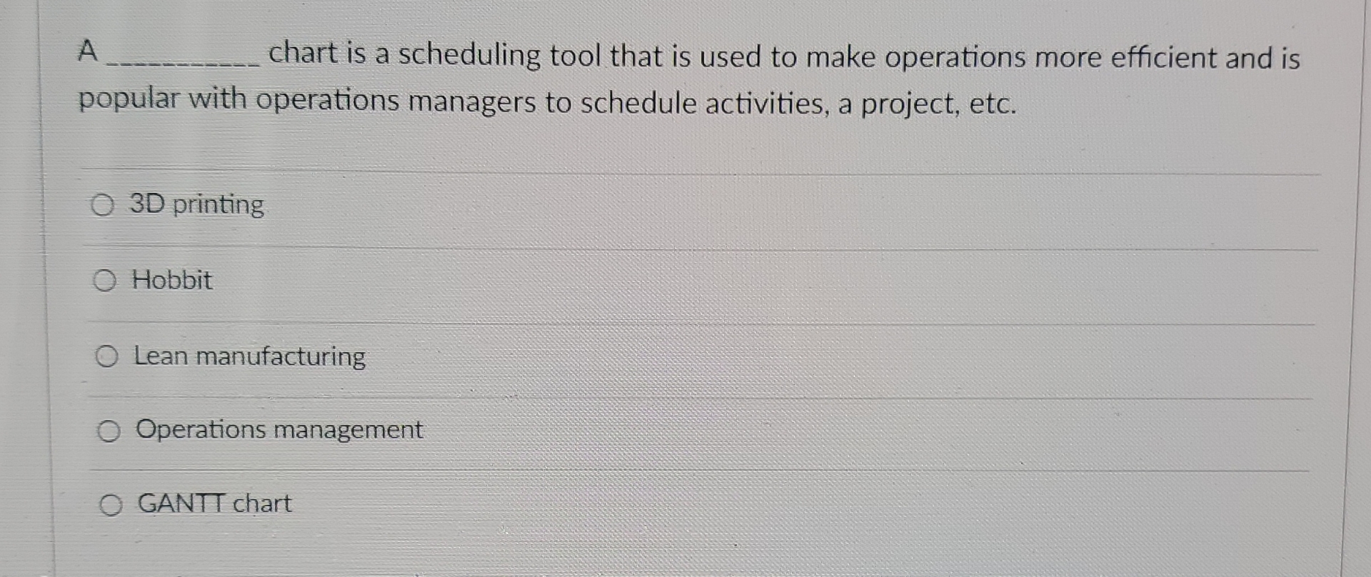 Solved A ﻿chart is a scheduling tool that is used to make | Chegg.com
