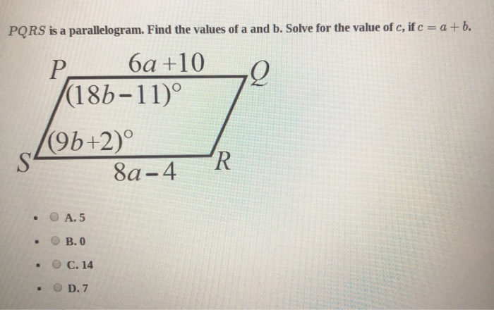 Solved PQRS is a parallelogram. Find the values of a and b. | Chegg.com