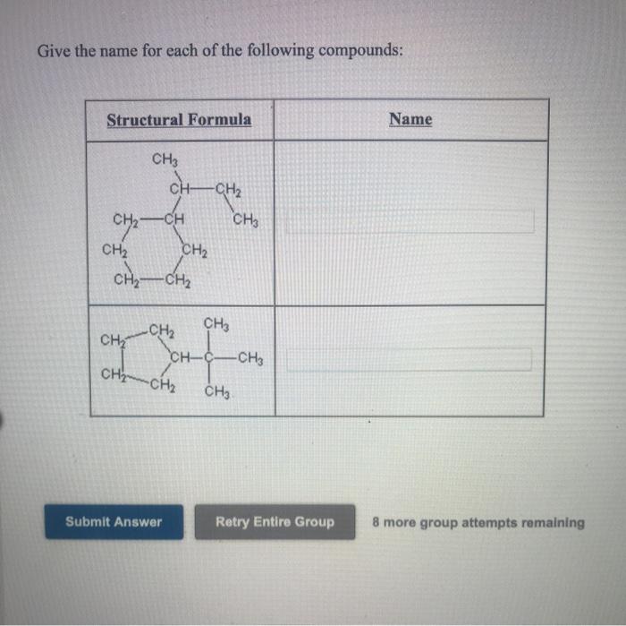 Solved Give the name for each of the following compounds: | Chegg.com