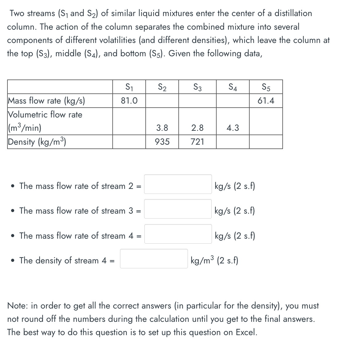 Solved Two streams and S2 ) ﻿of similar liquid mixtures | Chegg.com
