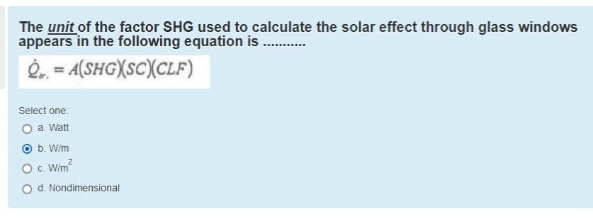 Solved The unit of the factor SHG used to calculate the | Chegg.com