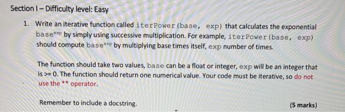 Solved Section 1 - Difficulty level: Easy 1. Write an | Chegg.com