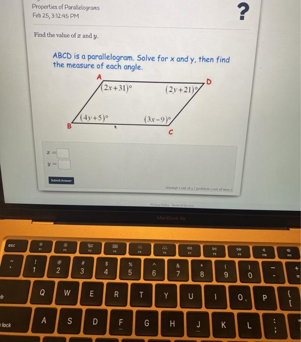 Solved Properties of Parallelograms Feb 25, 3:12:45 PM ? | Chegg.com