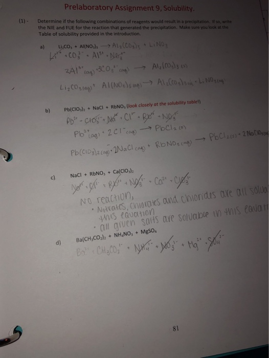 Solved Prelaboratory Assignment 9, Solubility. (1) - | Chegg.com