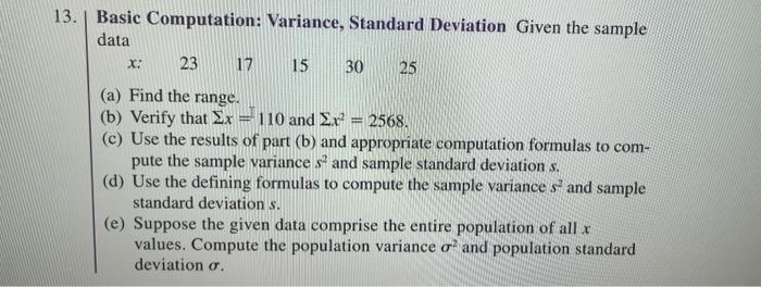 Solved 13. Basic Computation: Variance, Standard Deviation | Chegg.com