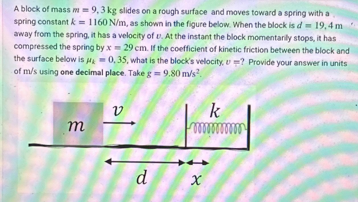 Solved A block of mass m=9,3kg ﻿slides on a rough surface | Chegg.com