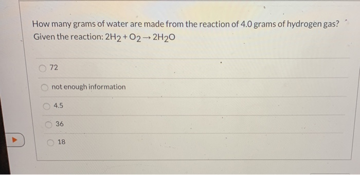 Solved How many grams of water are made from the reaction of | Chegg.com