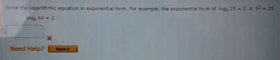 Solved Write the logarithmic equation in exponential form. | Chegg.com