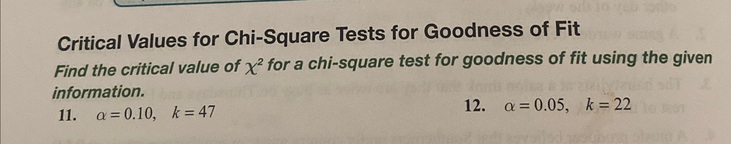 Solved Critical Values for Chi-Square Tests for Goodness of | Chegg.com