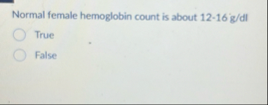 Solved Normal female hemoglobin count is about | Chegg.com