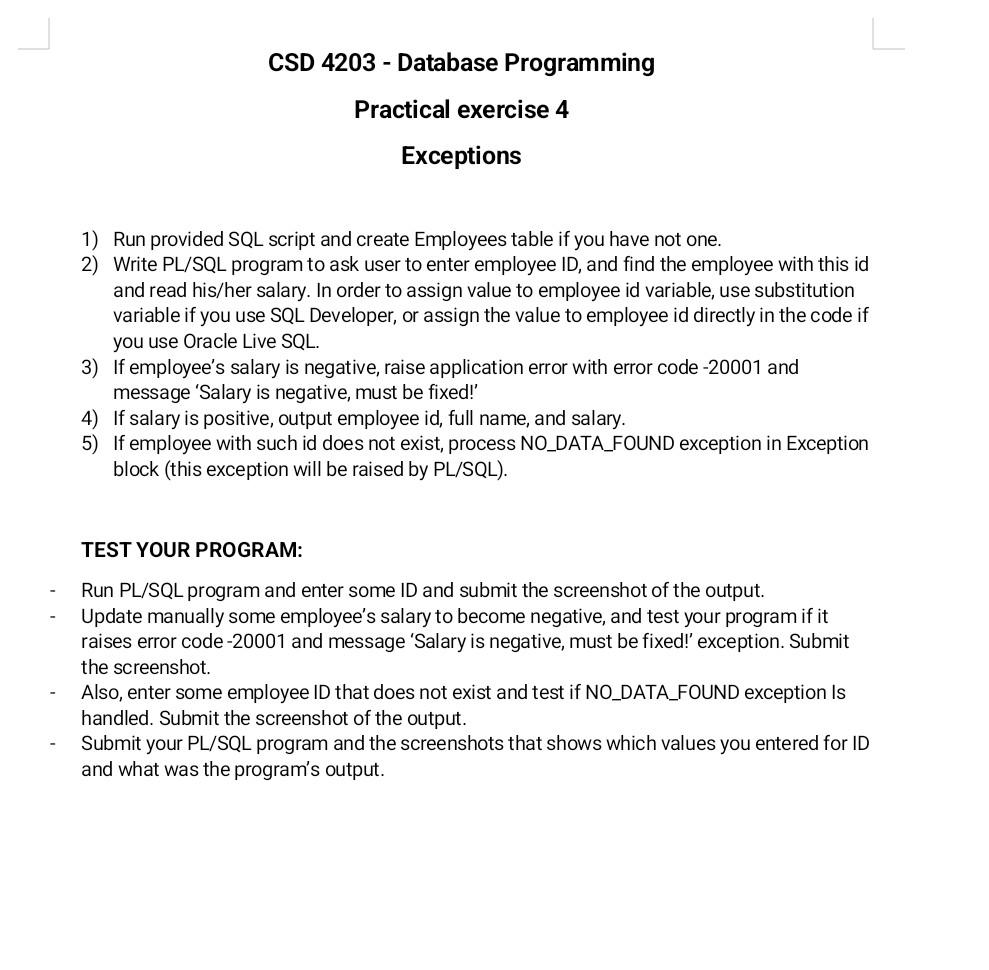 Solved CSD 4203 - Database Programming Practical exercise 4 | Chegg.com
