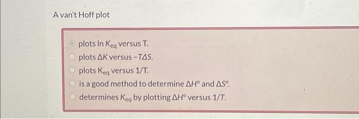 Solved A van't Hoff plot plots In Keq versus T. plots AK | Chegg.com