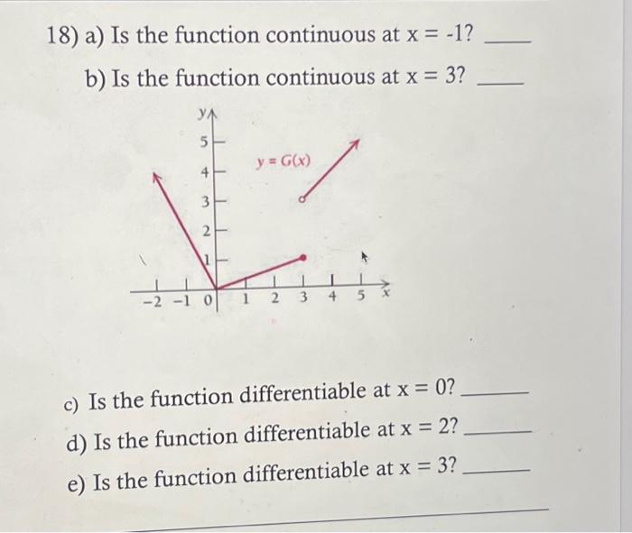 Solved 18) a) Is the function continuous at \\( x=-1 \\) ? | Chegg.com