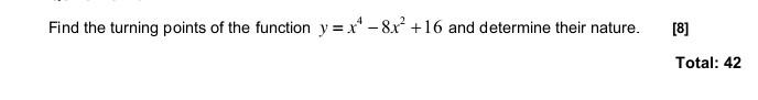 Solved Find the turning points of the function y=x4−8x2+16 | Chegg.com