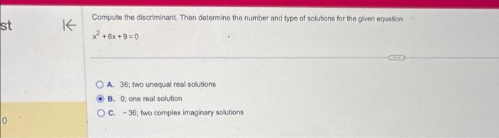 Solved Compute the discriminant. Then determine the number | Chegg.com