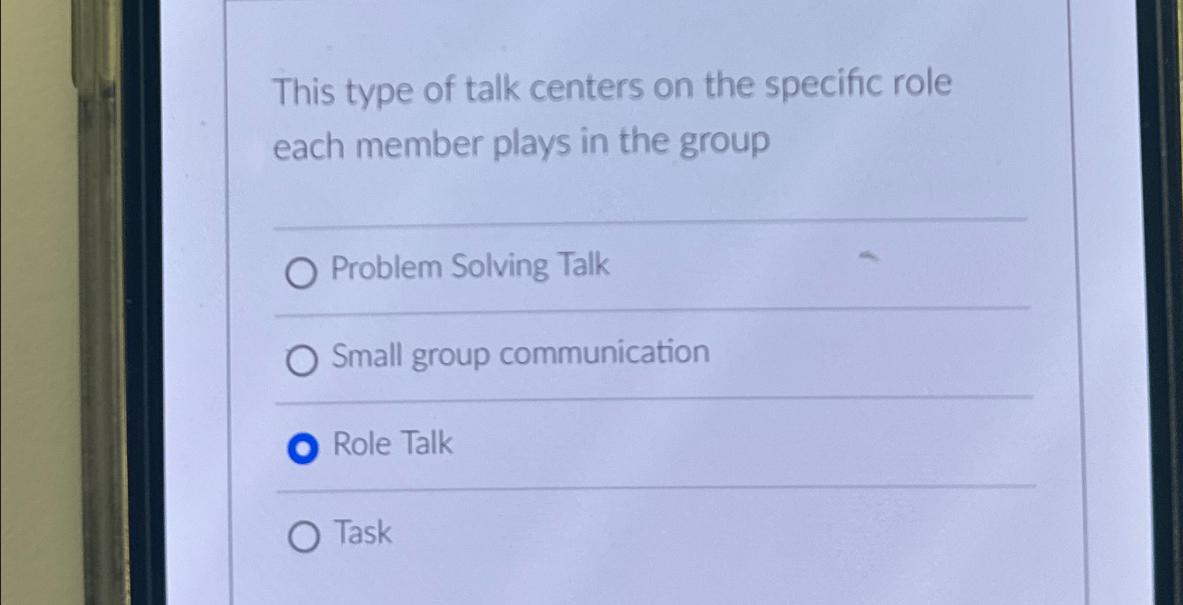Solved This type of talk centers on the specific role each | Chegg.com