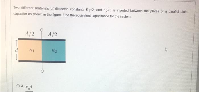 Solved Two different materials of dielectric constants K1=2, | Chegg.com