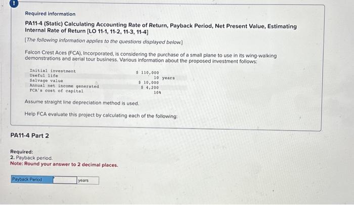 Solved Required information PA11-4 (Static) Calculating | Chegg.com