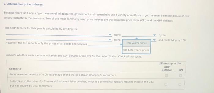 Solved 2. Alternative price indexes Because there isn't one | Chegg.com