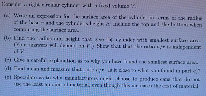 Solved Consider a right circular cylinder with a fixed | Chegg.com