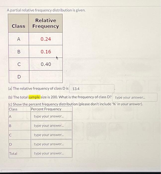 Solved A partial relative frequency distribution is given. | Chegg.com