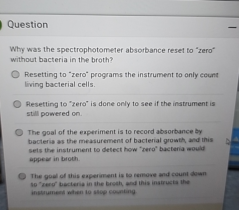 Solved QuestionWhy was the spectrophotometer absorbance | Chegg.com