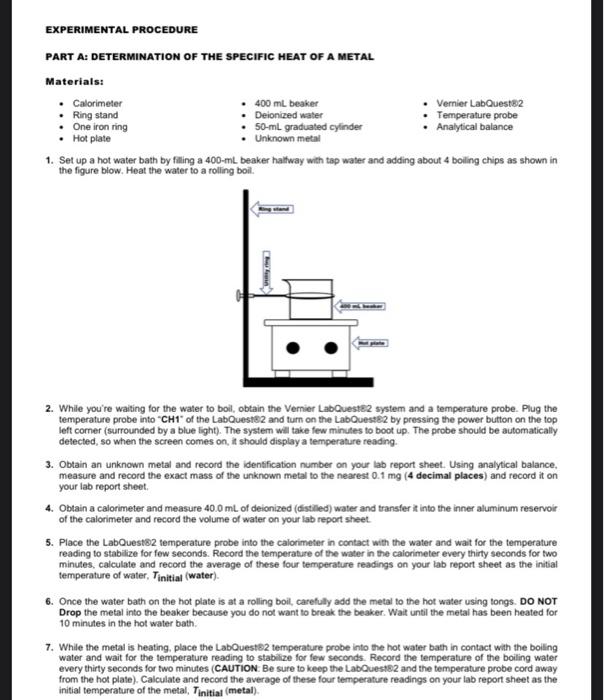 Solved EXPERIMENTAL PROCEDURE PART A: DETERMINATION OF THE | Chegg.com