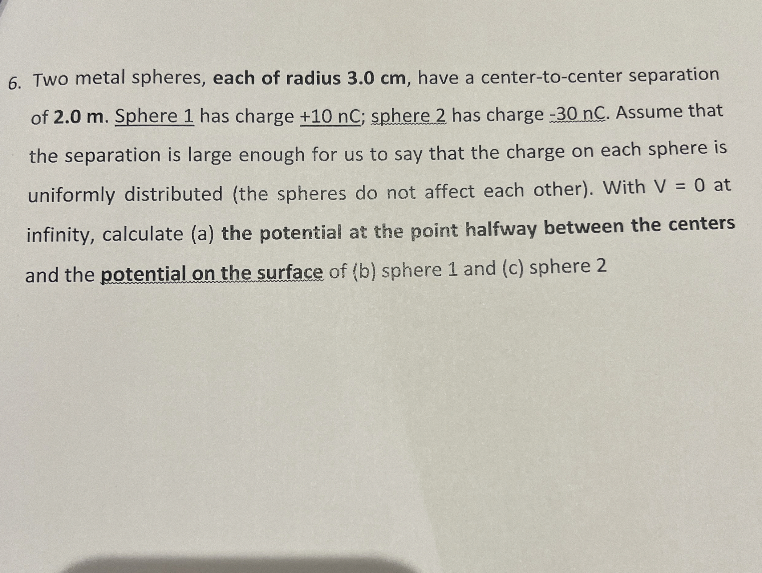 Solved Two metal spheres, each of radius 3.0cm, ﻿have a | Chegg.com