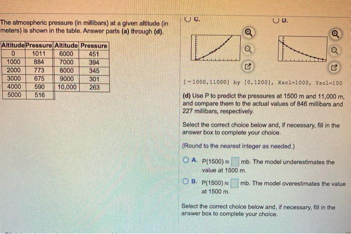 Solved UC UD. The atmospheric pressure (in millibars) at a | Chegg.com
