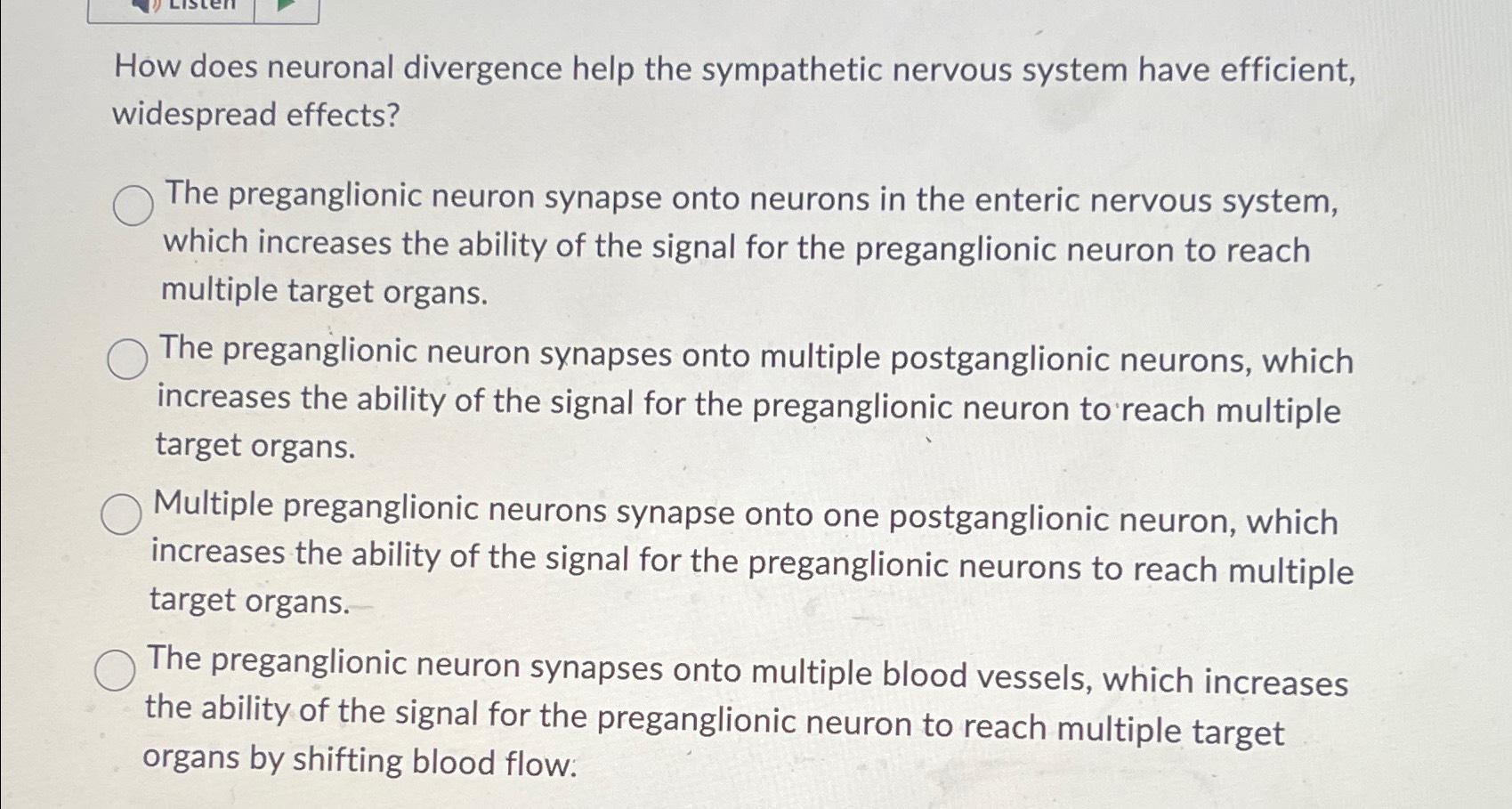 Solved How does neuronal divergence help the sympathetic | Chegg.com