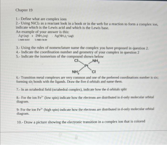 Solved 1.- Define what are complex ions 2.- Using NiCl2 as a | Chegg.com