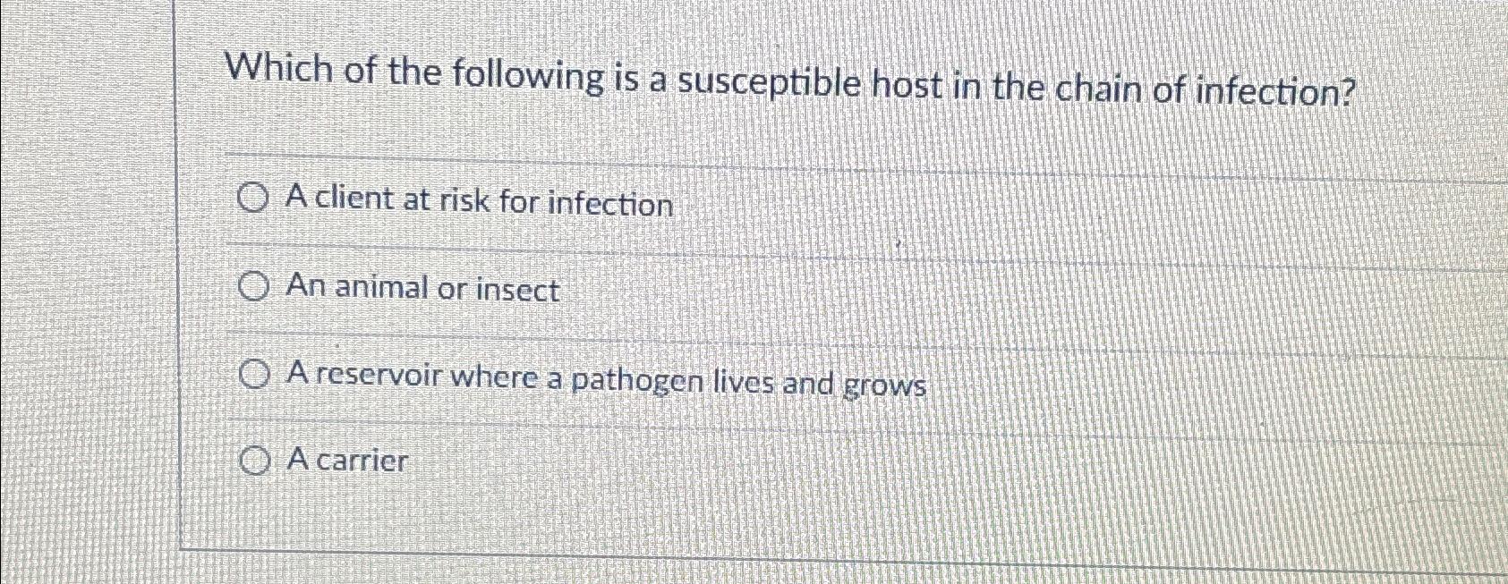 Solved Which of the following is a susceptible host in the | Chegg.com