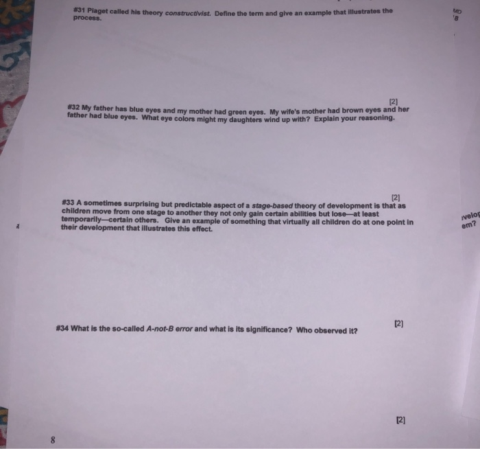 Solved #31 Piaget called his theory constructivist. Define | Chegg.com