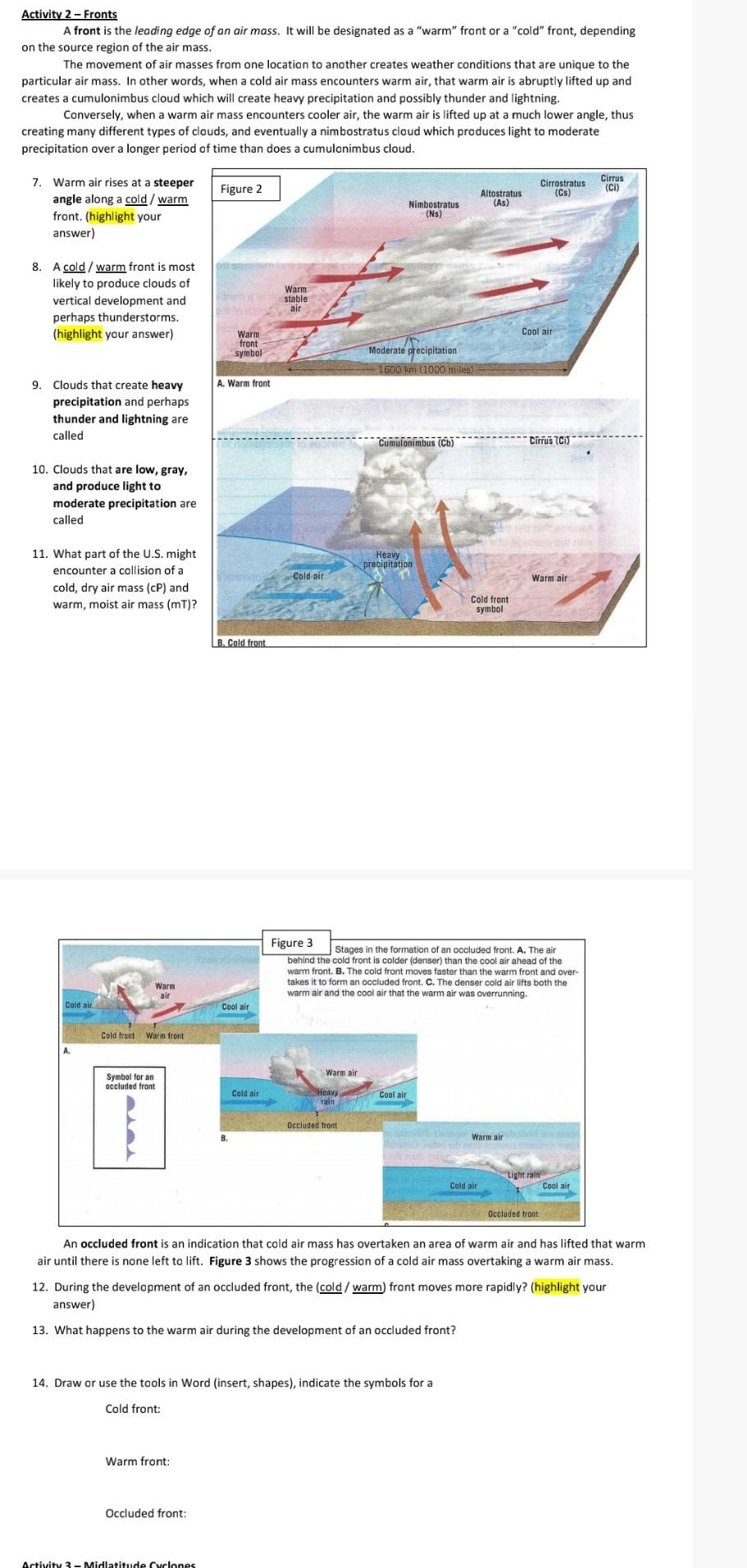 Solved Activity 2-Fronts A front is the leading edge of an | Chegg.com