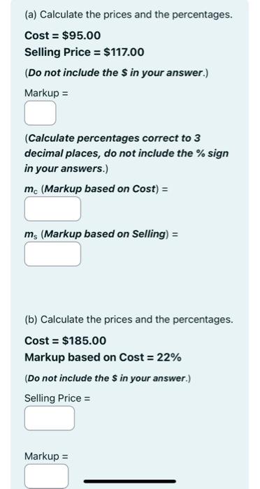 Solved (a) Calculate the prices and the percentages. Cost | Chegg.com