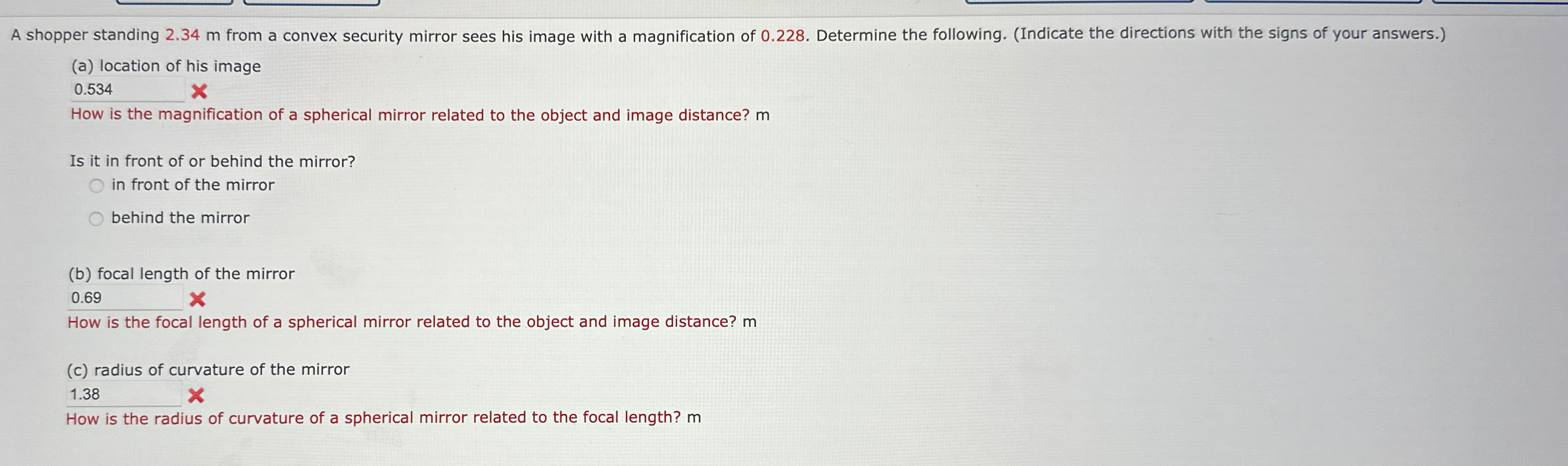 Solved A shopper standing 2.34m ﻿from a convex security | Chegg.com