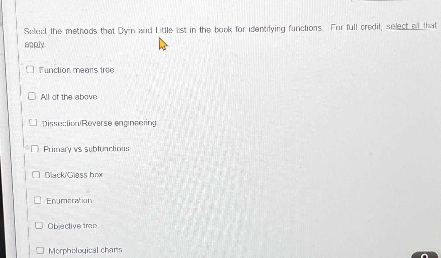 Solved Select the methods that Dym and Little list in the | Chegg.com