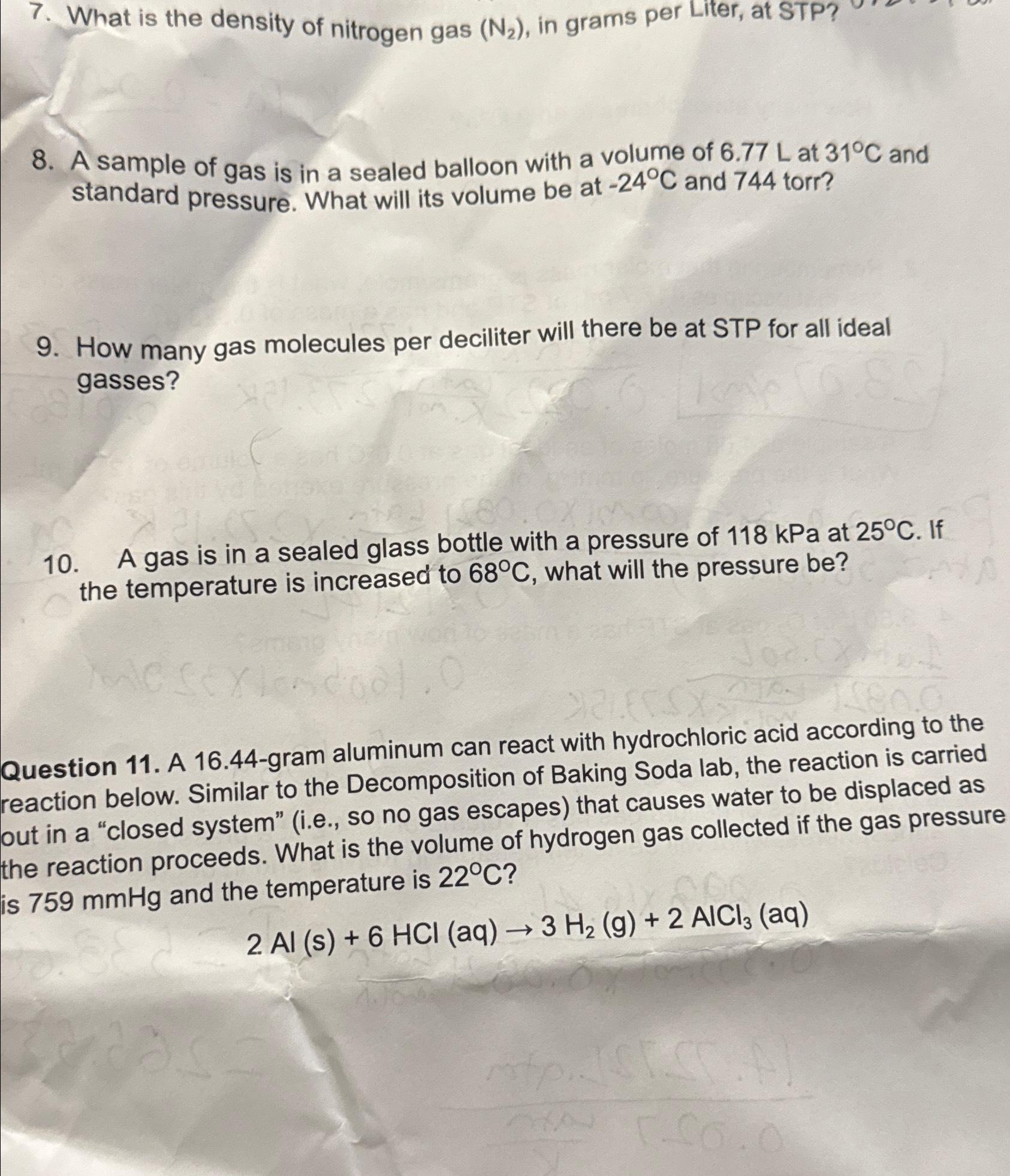 Solved What is the density of nitrogen gas (N2), ﻿in grams | Chegg.com