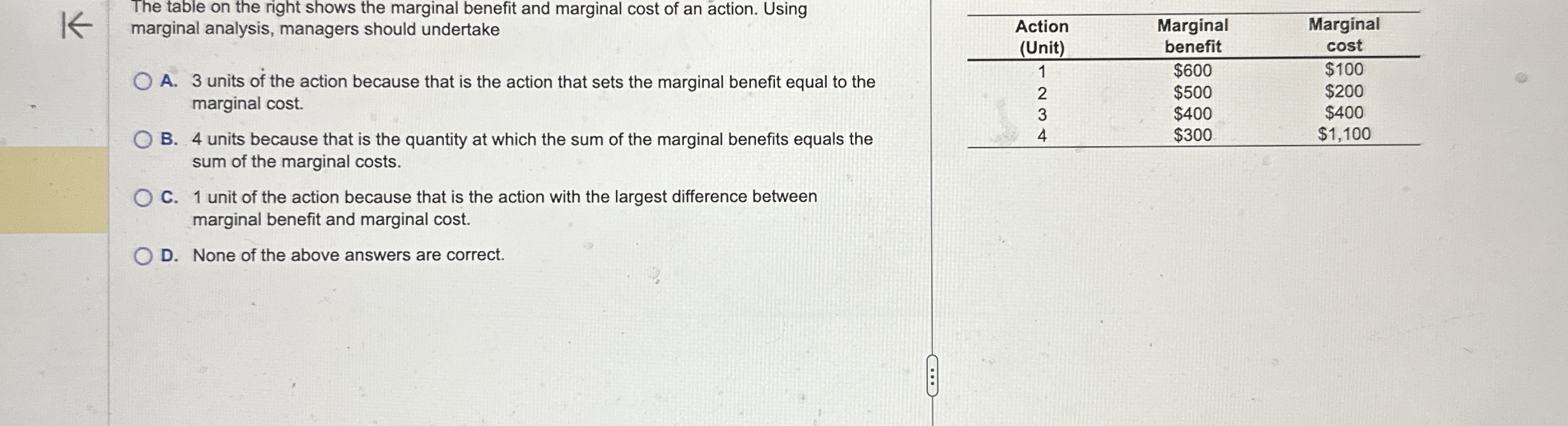 Solved The table on the right shows the marginal benefit and | Chegg.com
