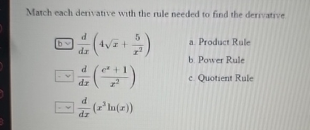 Solved Match each derivative with the rule needed to find | Chegg.com